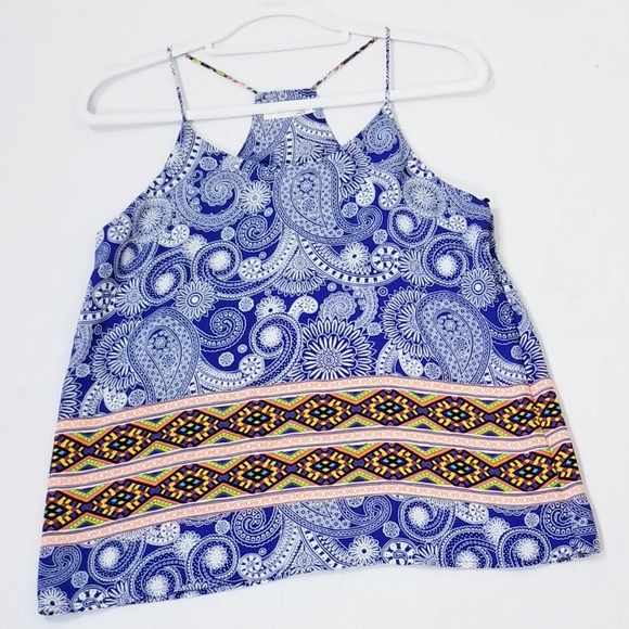 a'gaci | Tops | Agaci Blue Spaghetti Strap Racerback Tribal Tank | Poshmark